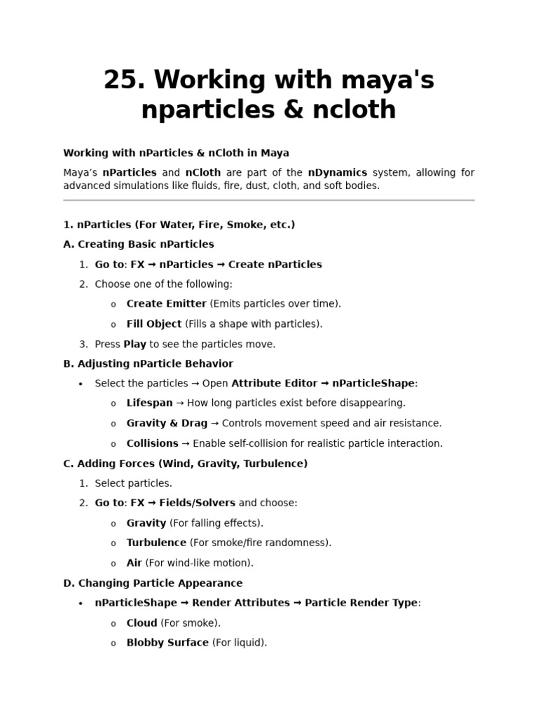 Working With Maya's Nparticles & Ncloth | PDF