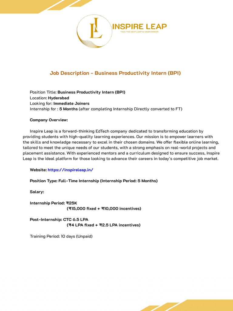 BPI JD - InspireLeap | PDF | Educational Technology | Internship