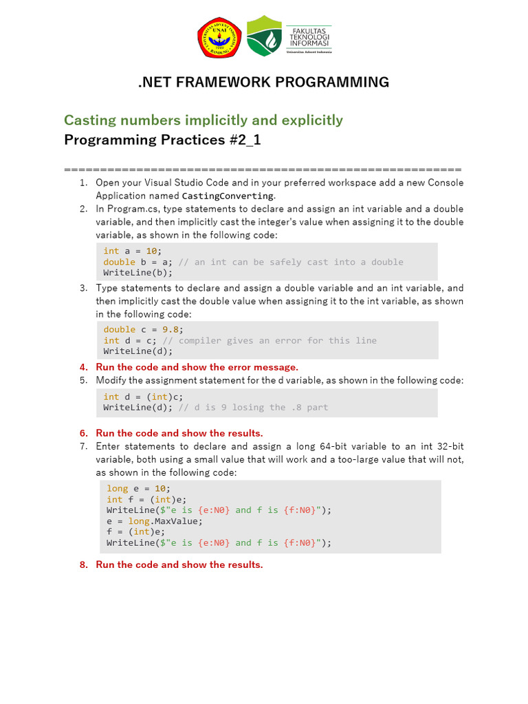 Modul Praktikum 2 - Casting Types, Loops and Conditional Statements in ...