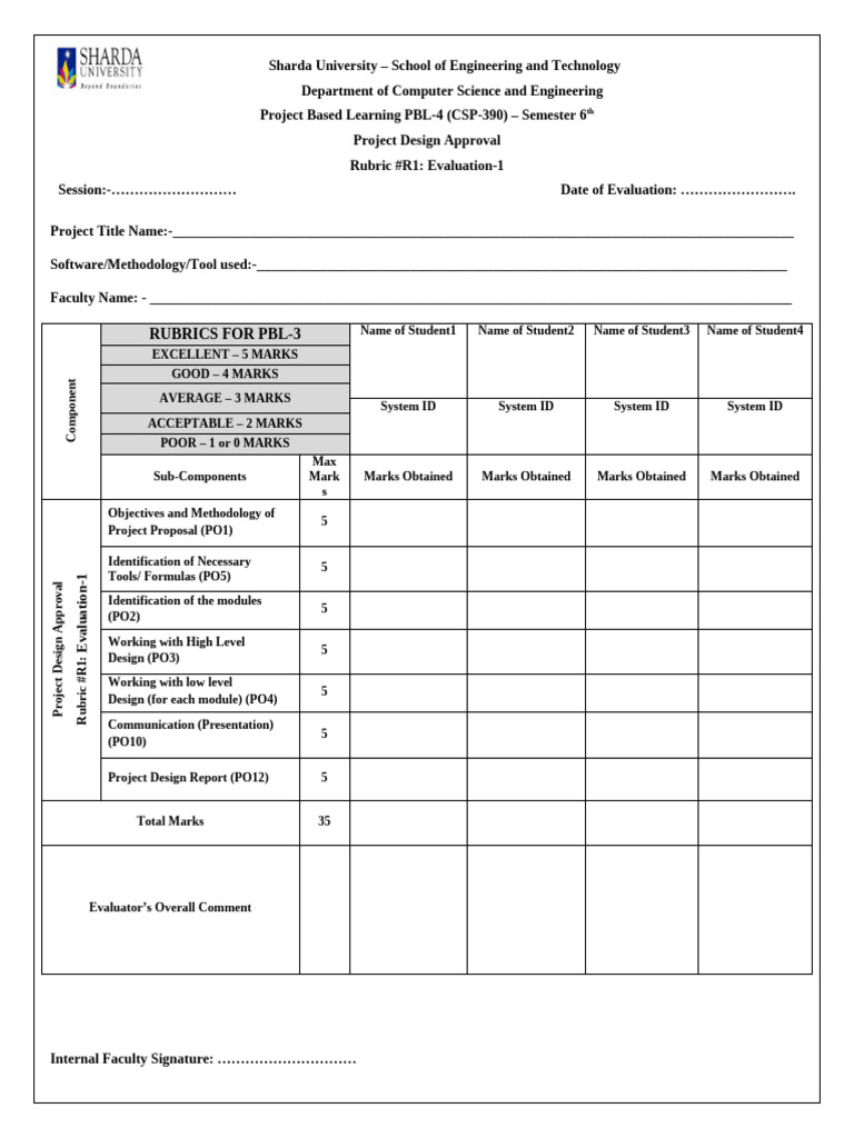 PBL 4 - 6th Sem - Rubric 1 - Evaluation 1 | PDF | Computing | Science