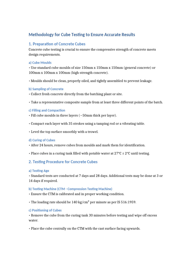 Cube Testing Methodology | PDF | Concrete | Materials