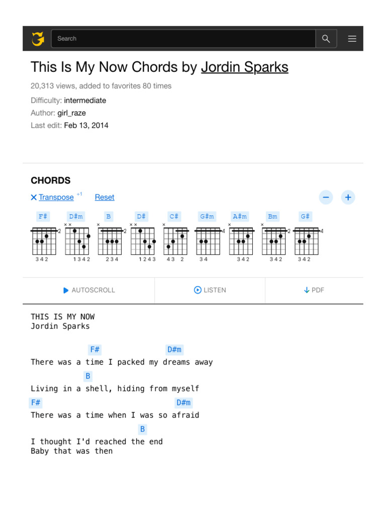 THIS IS MY NOW CHORDS (ver 3) by Jordin Sparks @ Ultimate-Guitar.Com | PDF