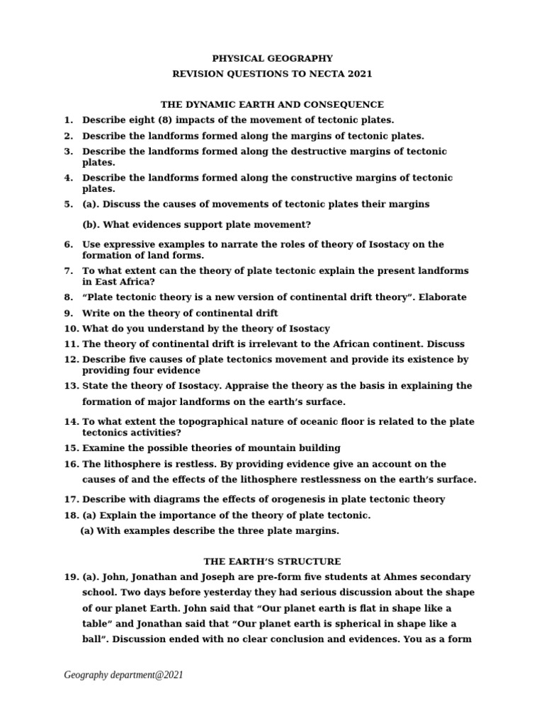 Bank of Questions - Physical Geography - Edited | PDF | Plate Tectonics ...