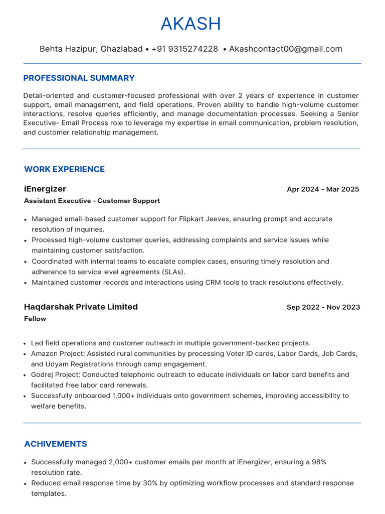 Akash Resume 2025 (1) | PDF | Customer Relationship Management | Business