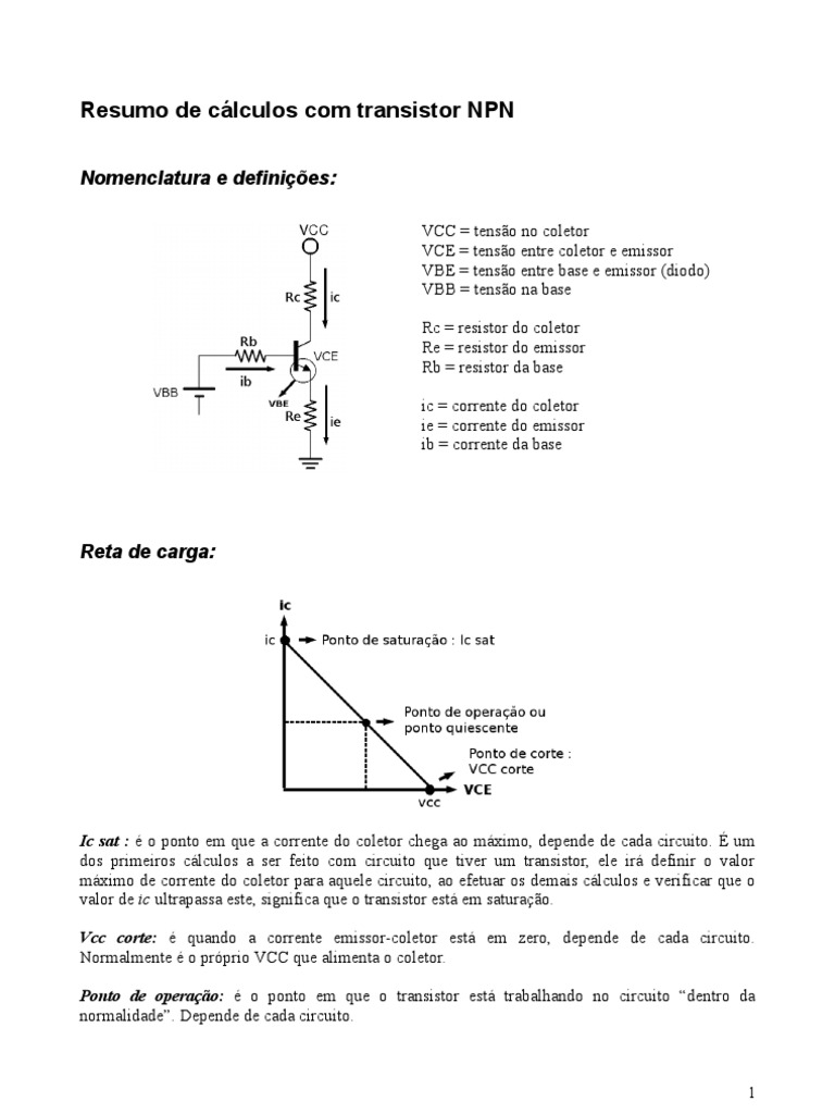 Resumão Transistor NPN - Fórmulas e Cálculos | Rede Elétrica | Transistor