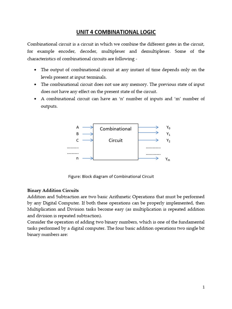 Unit 4 Combinational Logic | PDF | Subtraction | Arithmetic