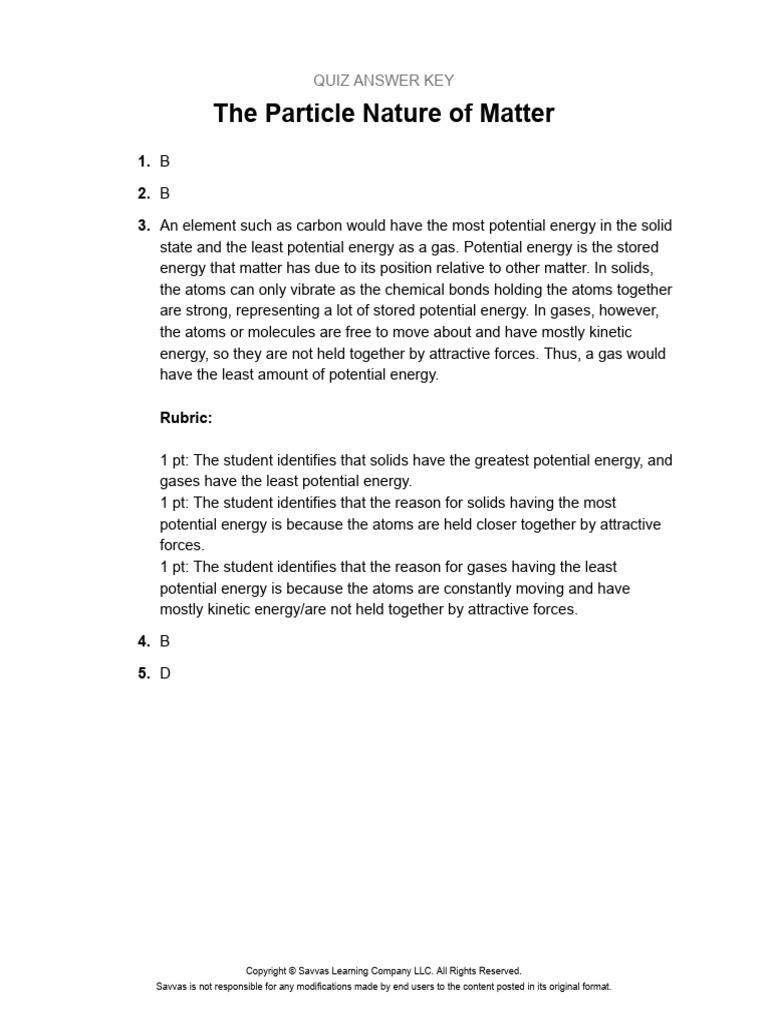 Quiz Answer Key PDF - The Particle Nature of Matter | PDF