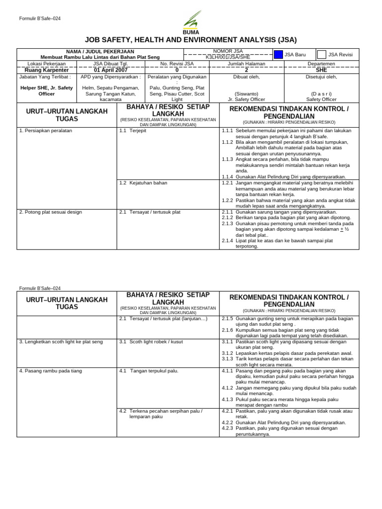 Rambu Tumpukan Material: JSA K3LH | PDF