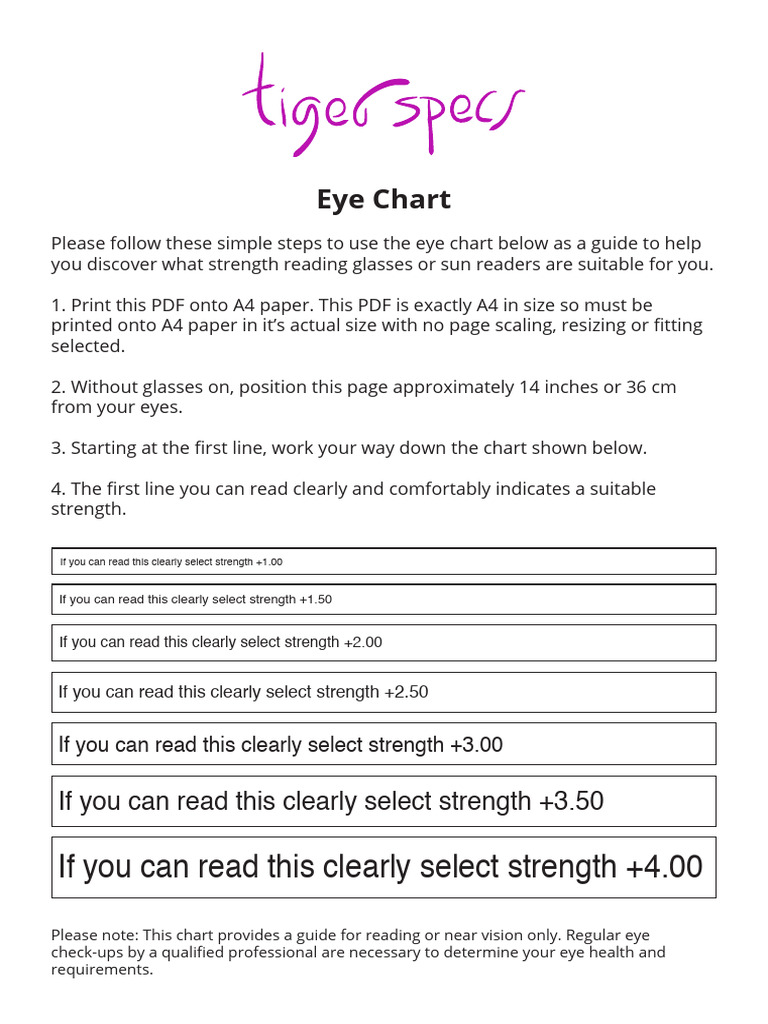 Reading Glasses Strength Test Chart | PDF