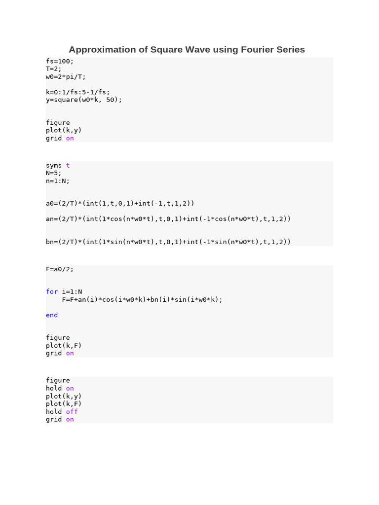 Fourier Series Approximation of Square Wave | PDF
