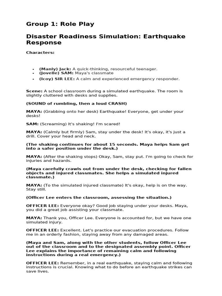 Earthquake Drill Role Play Simulation | PDF