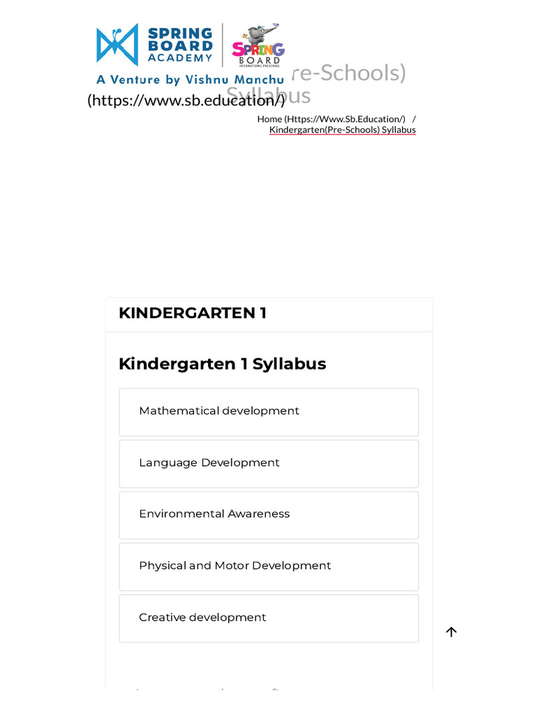 Kindergarten (Pre-Schools) Syllabus - Spring Board Academy and ...