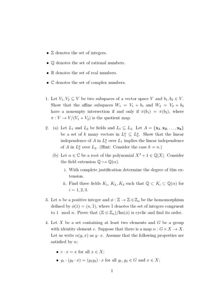 JRF Math MTB 2021 | PDF | Vector Space | Field (Mathematics)