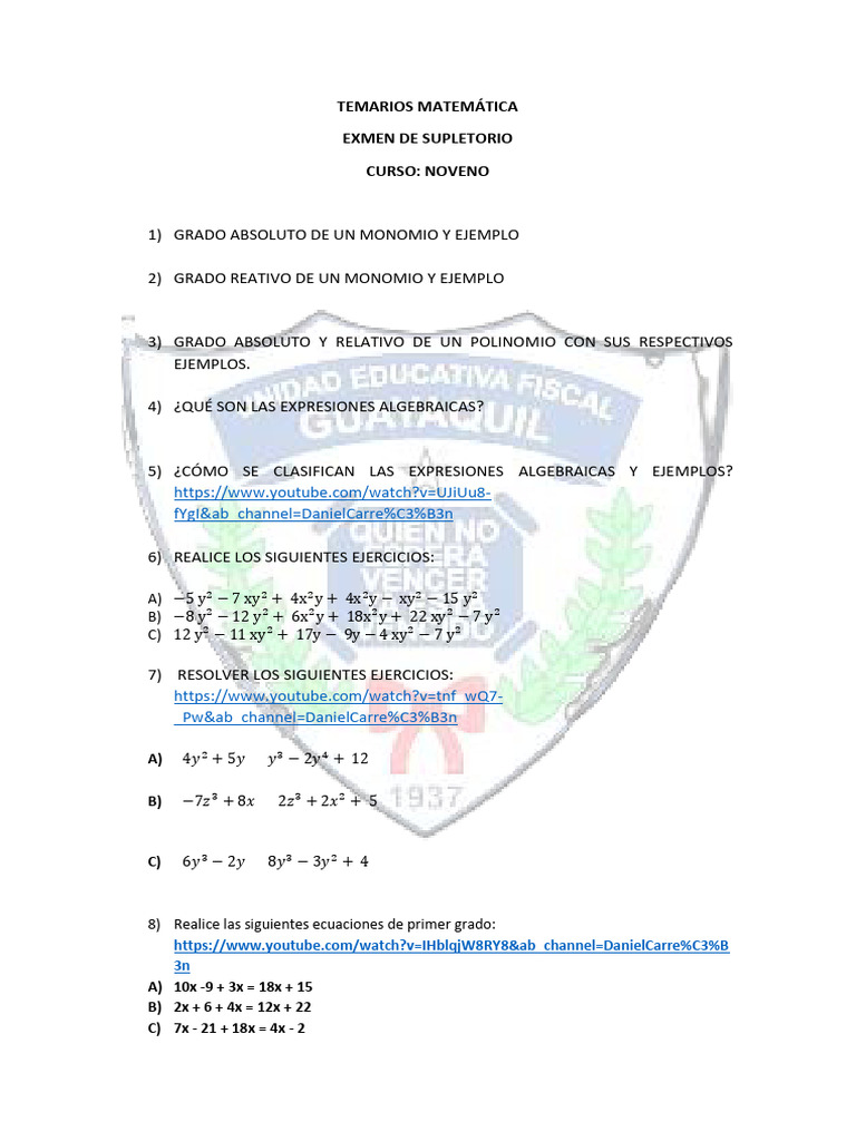 Temarios Noveno | PDF