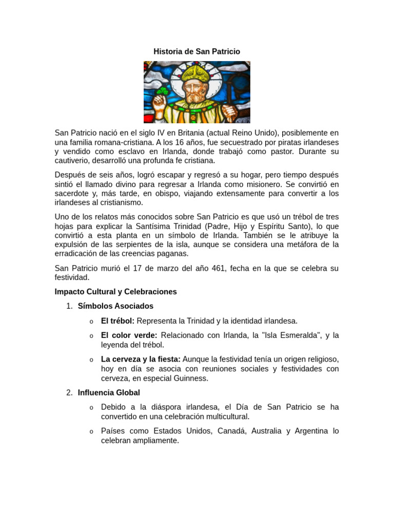 Historia y Celebraciones de San Patricio | PDF