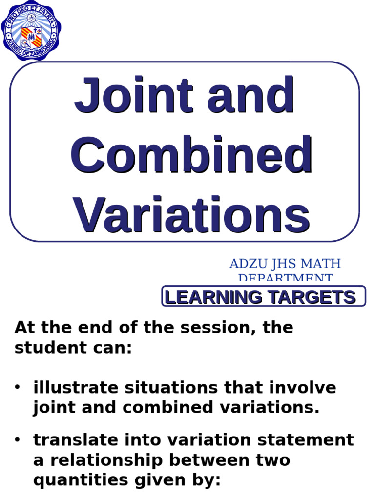 Joint and Combined Variations | PDF | Length | Quantity