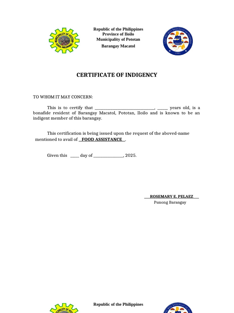 Certificate of Indigency | PDF | Philippines
