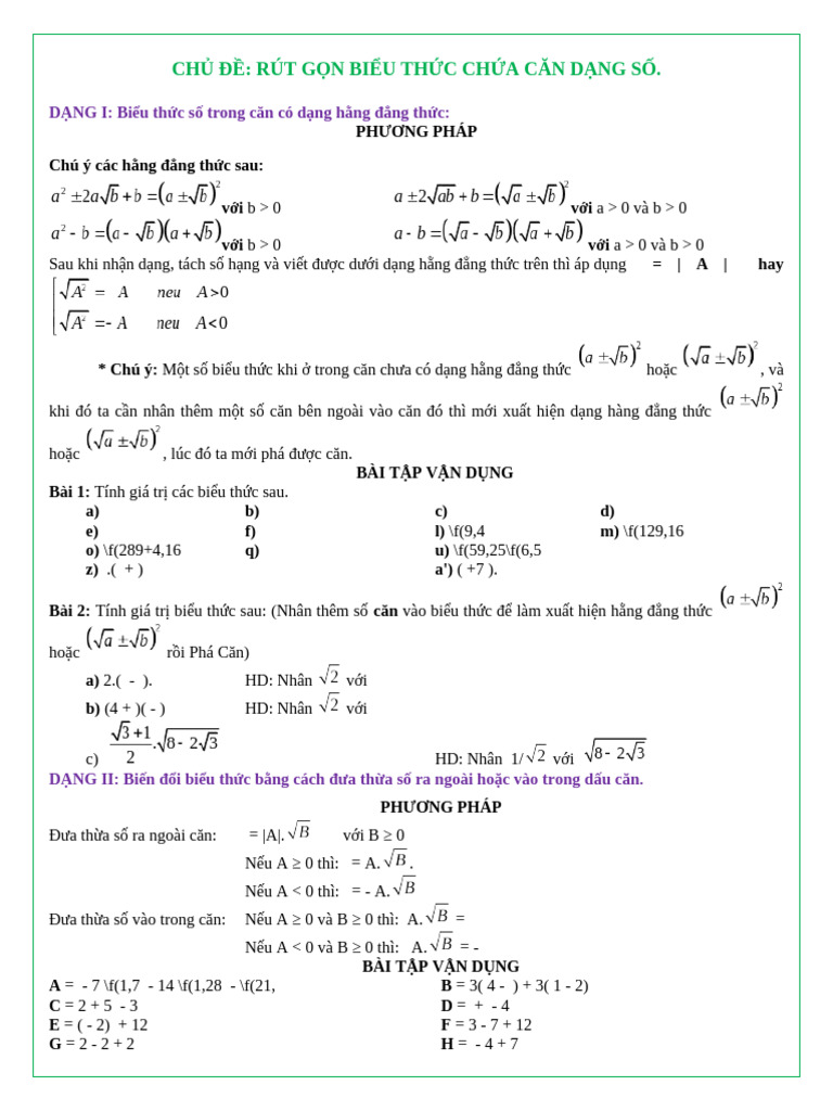 Chu de 2 Rut Gon Bieu Thuc Can Dang So | PDF