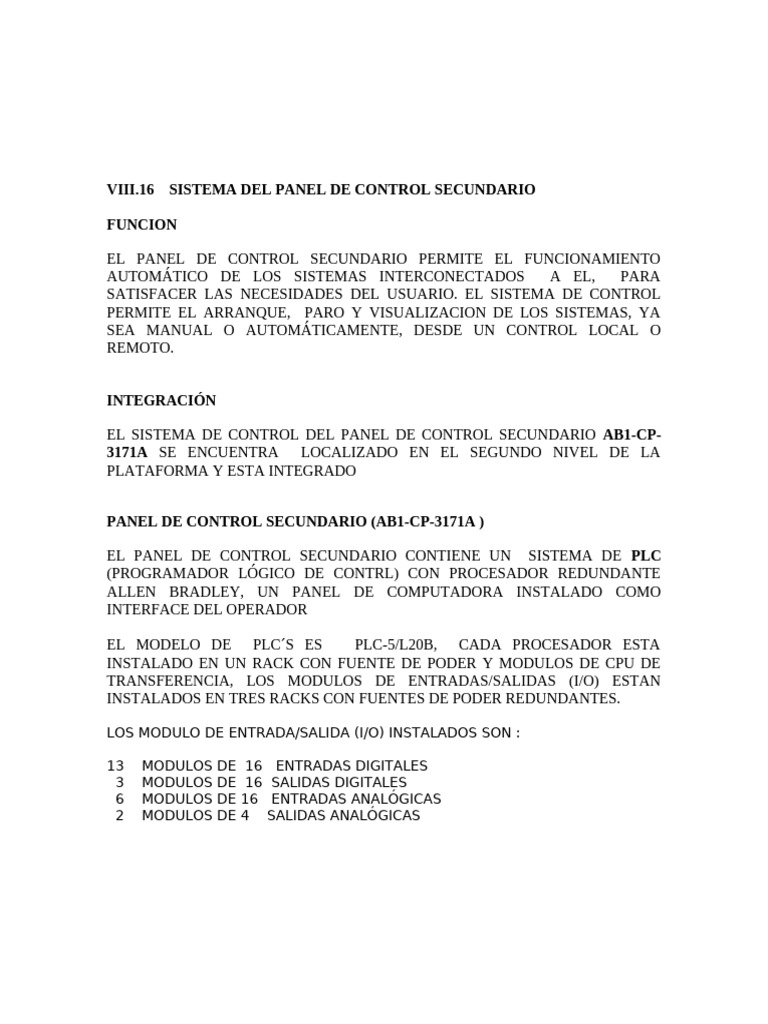 Panel de Control Secundario AB1-CP-3171A | PDF | Ingenieria Eléctrica ...