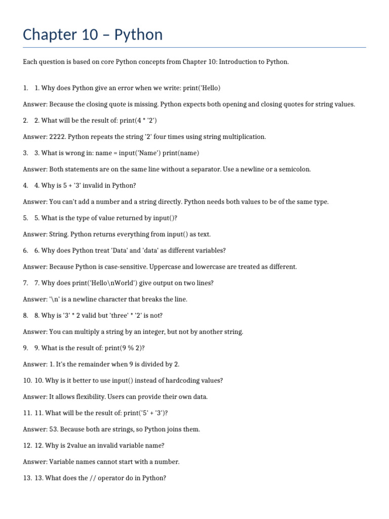 Python Chapter10 - 50 Q & A | PDF | Python (Programming Language) | String (Computer Science)