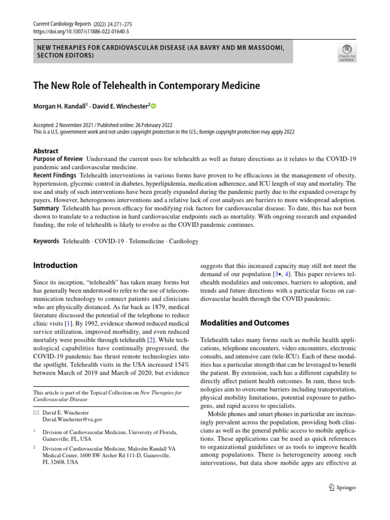The New Role of Telehealth in Contemporary Medicine | PDF | Intensive ...