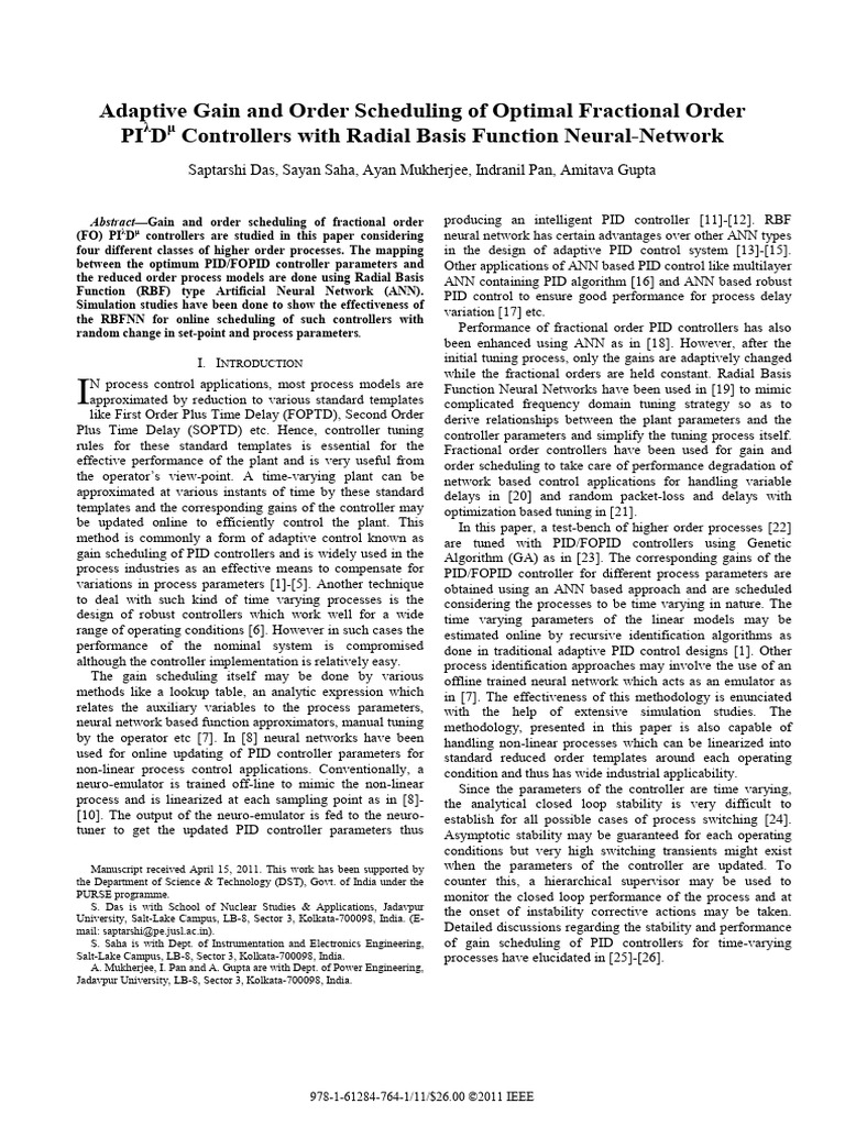 .Adaptive Gain and Order Scheduling of Optimal Fractional Order PIlamdaD Controllers With Radial ...