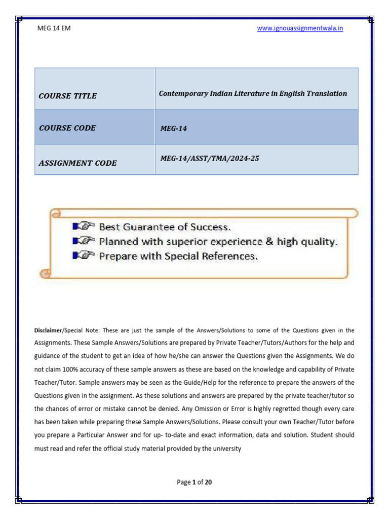 MEG-14 Assignment Solutions 2024-25 | PDF | Bhagavad Gita | Rama