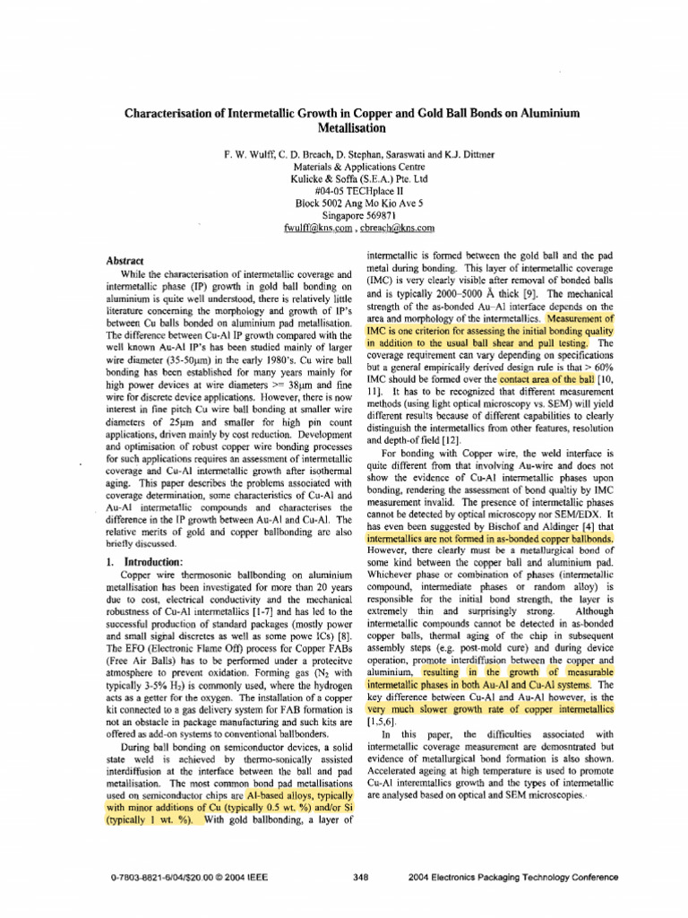 Characterisation of Intermetallic Growth in Copper and Gold Ball Bonds ...