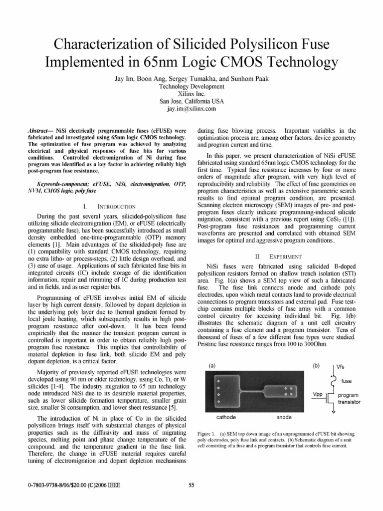 Characterization of Silicided Polysilicon Fuse Implemented in 65nm Logic CMOS Technology | PDF ...