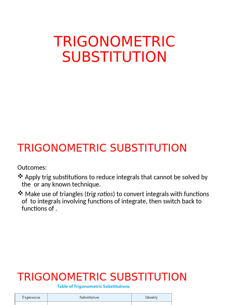 Trigonometric Substitution | PDF