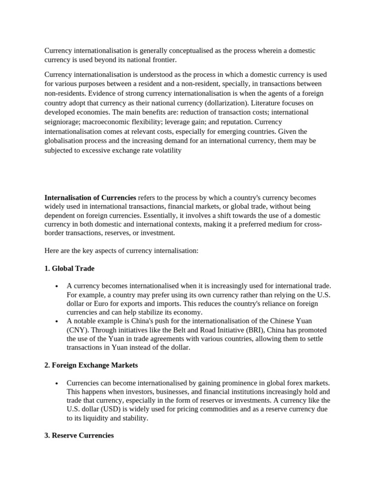 Currency internalisation-1 | PDF | Currency | Foreign Exchange Market