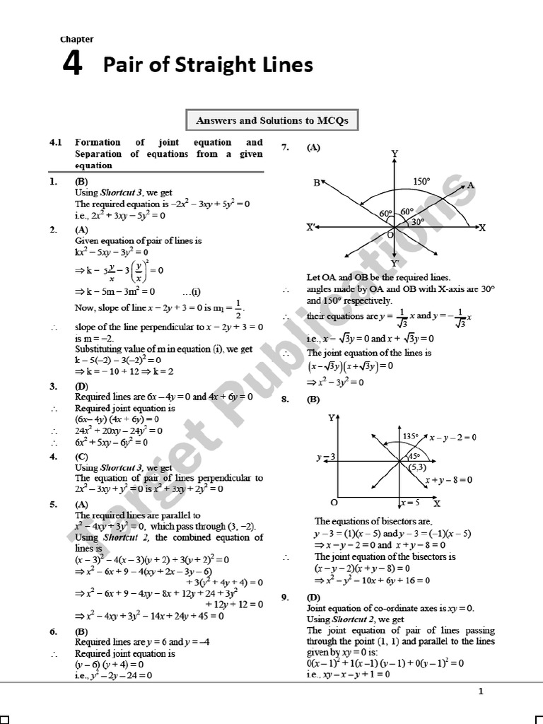 MHT-CET PSP - Maths - Solutions To The Relevant Questions of The Chapter Pair of Straight Lines ...