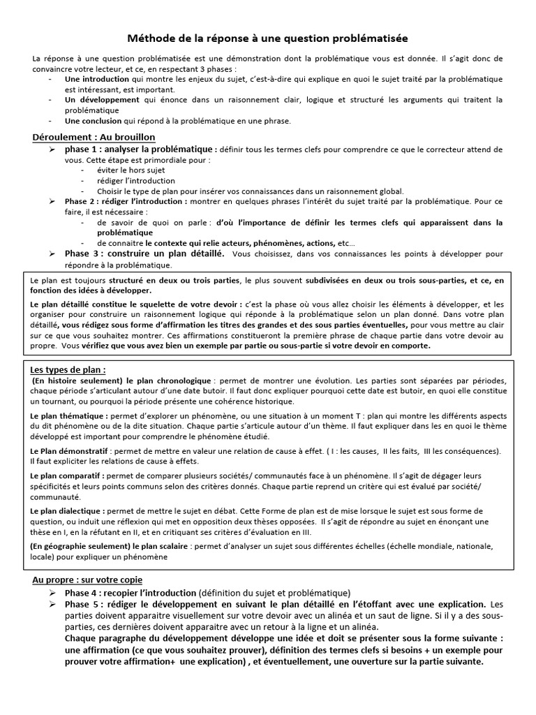 Méthode de réponse à une problématique | PDF