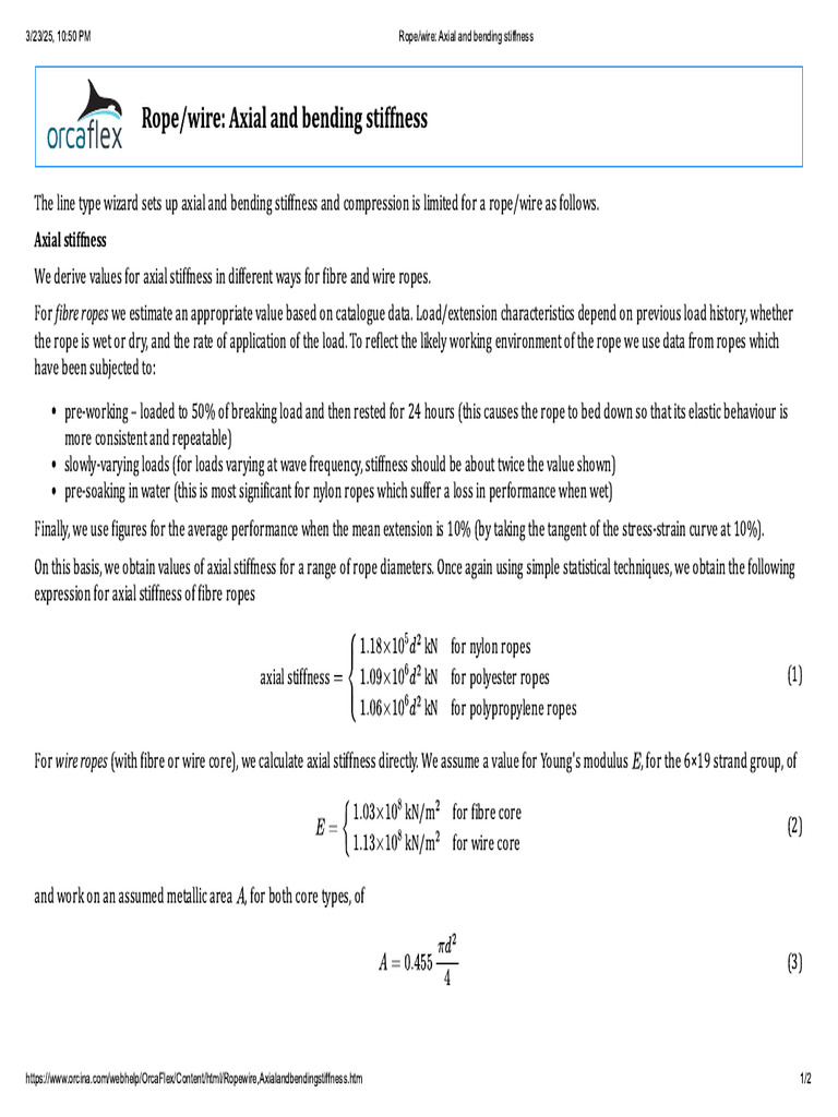 Rope - Wire - Axial and Bending Stiffness | PDF