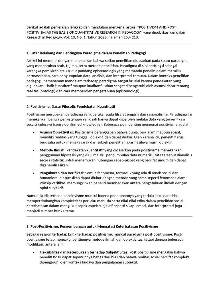 Positivisme dan Post-Positivisme dalam Penelitian Kuantitatif | PDF
