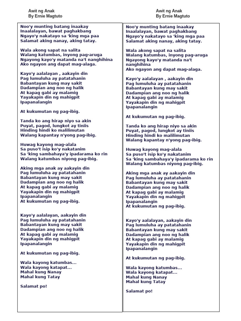 Awit NG Anak Finale Song | PDF