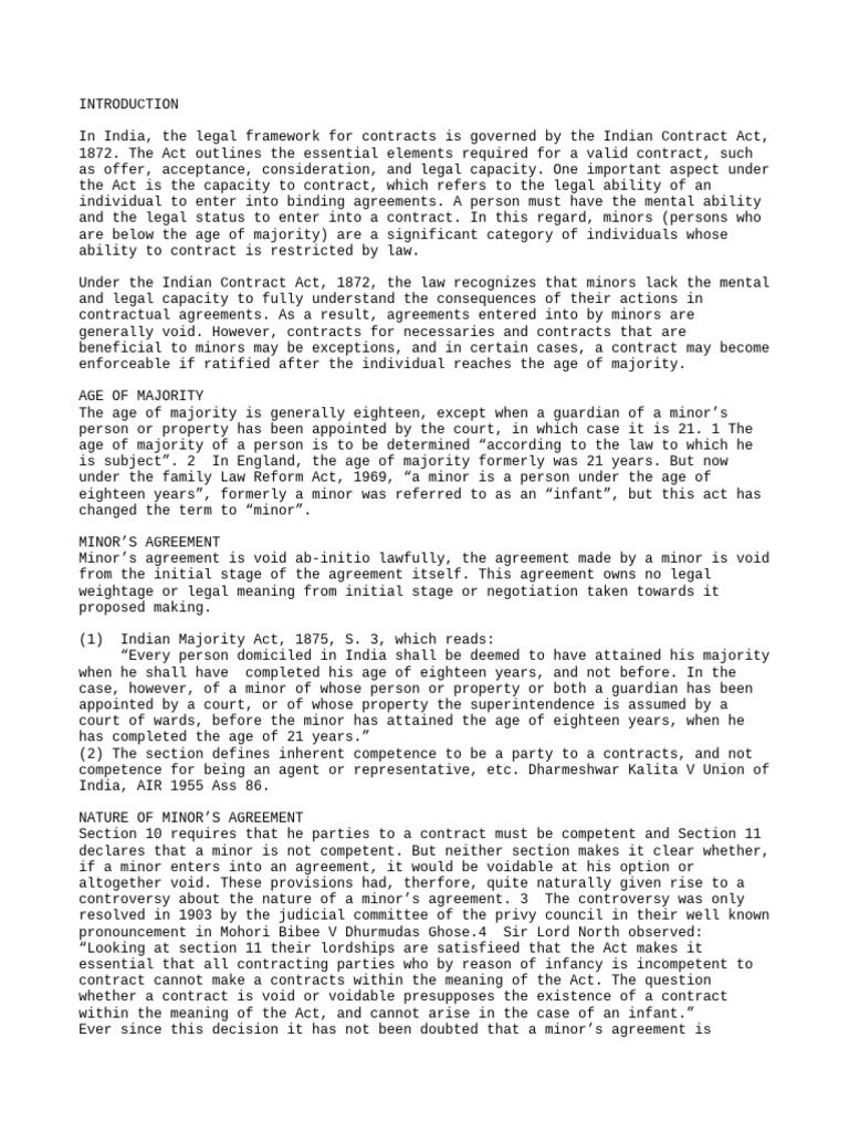 MINOR'S AGREEMENT Assignment 2 | PDF | Legal Concepts | Business Law