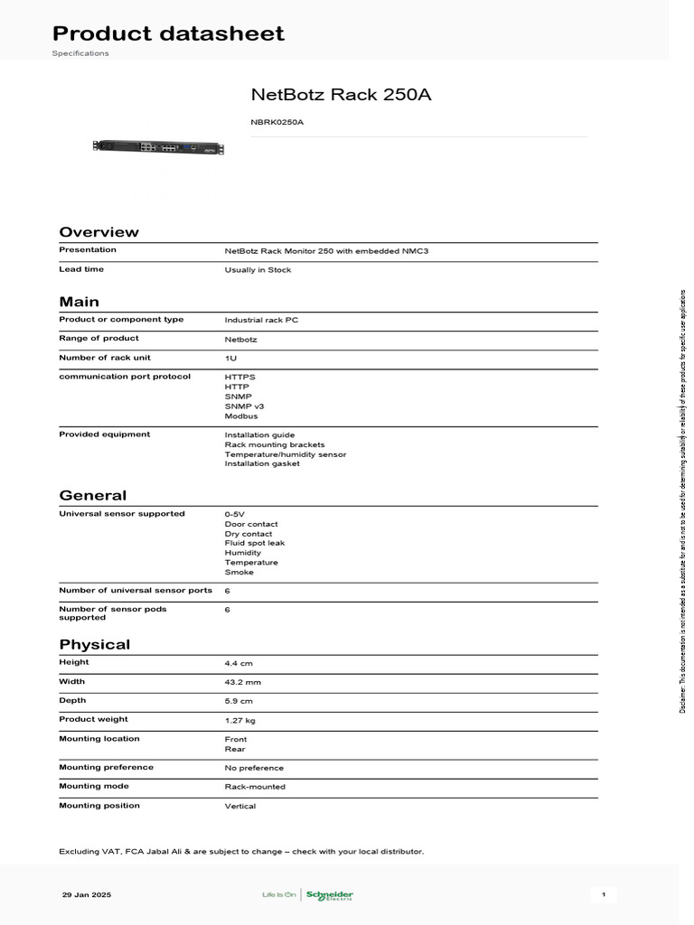 Schneider Electric - NetBotz - NBRK0250A | PDF