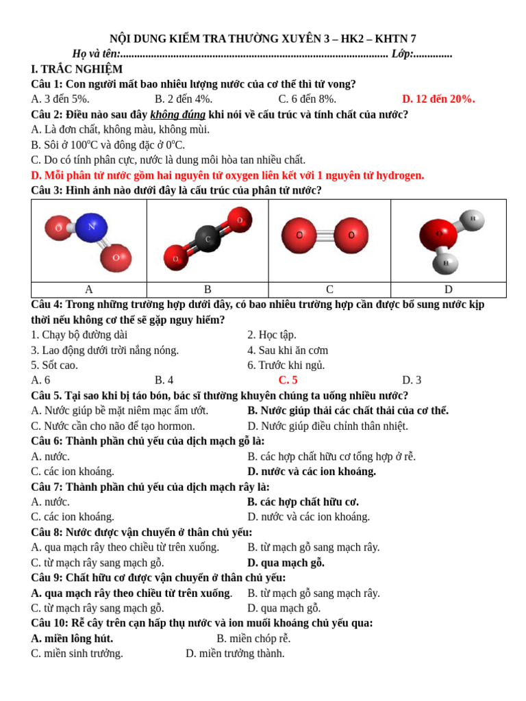 NỘI DUNG ÔN TẬP KTTX 3 HK2 KHTN 7 23-24 chưa đáp án | PDF