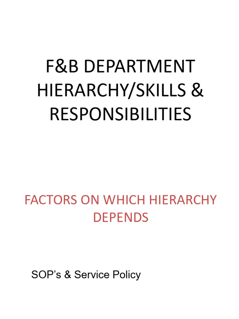 F - B Dept. Hierarchy - Duties - Responsibilities | PDF | Waiting Staff ...