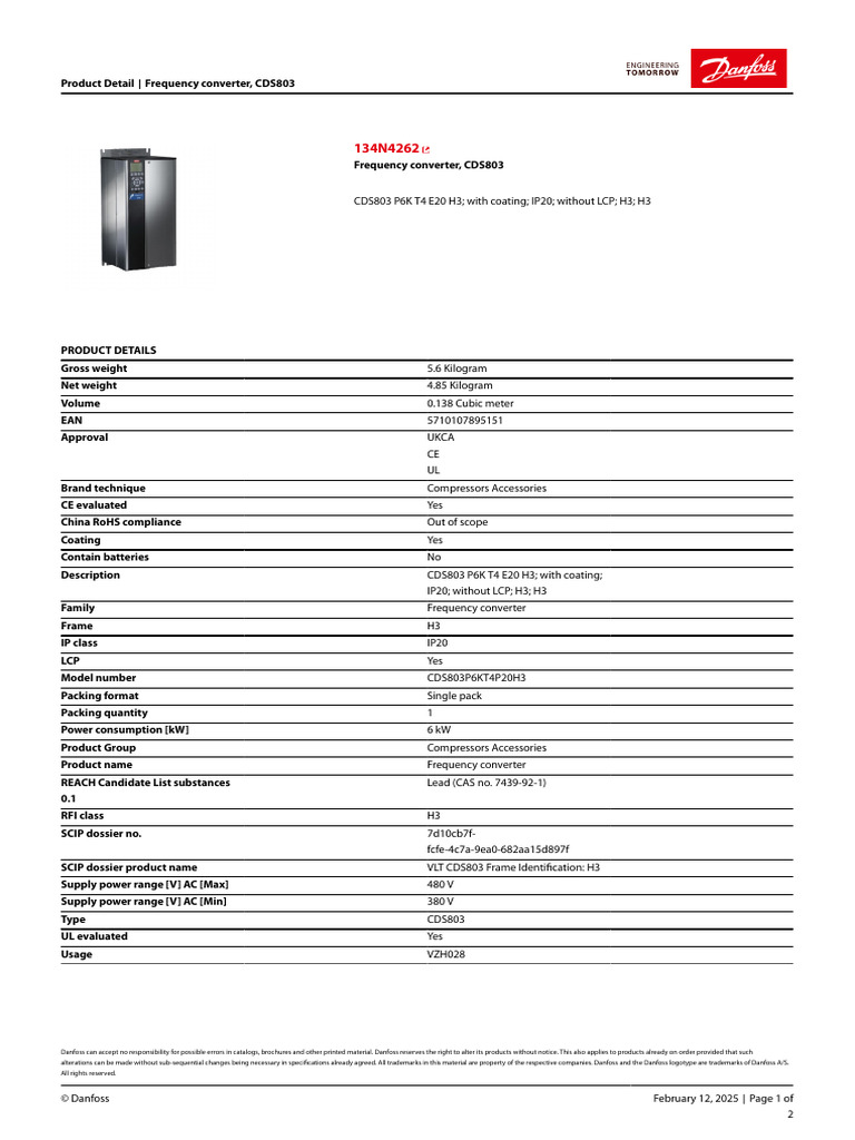 Danfoss-Frequency-converter-CDS803-134N4262 | PDF