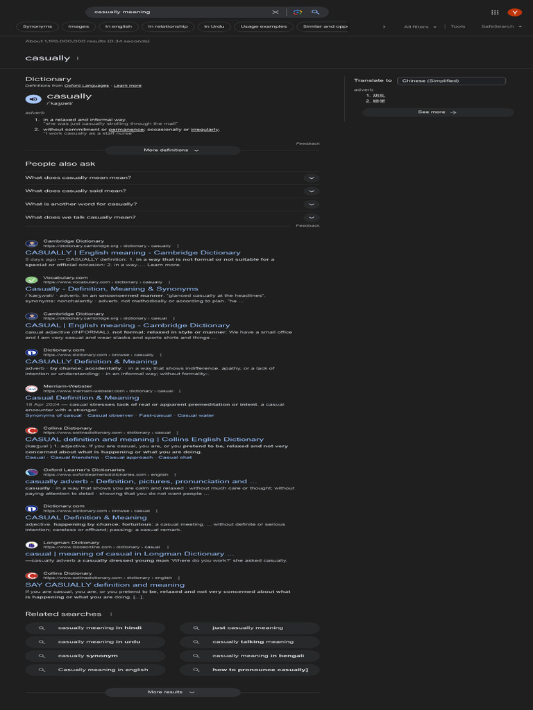 Definition of "Casually" Explained | PDF | Dictionary | English Language