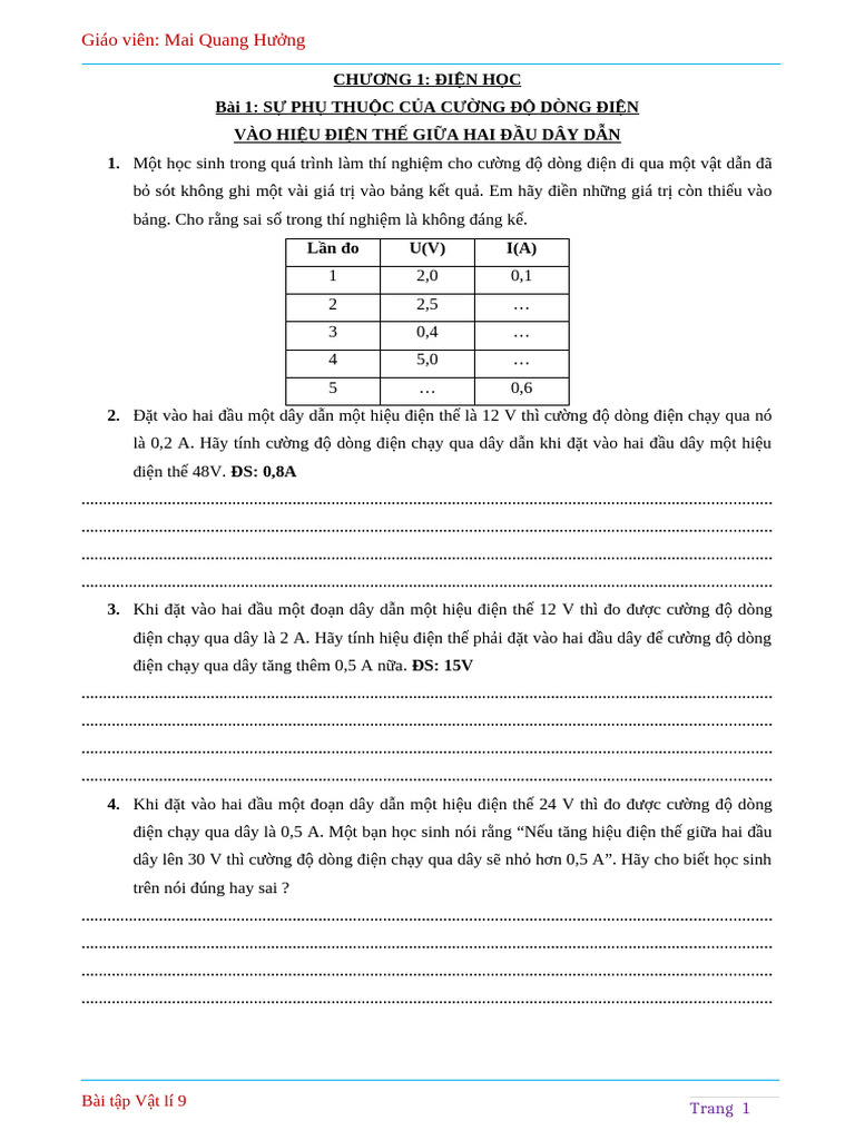 Ly Thuyet Va Bai Tap Vat Ly 9 | PDF