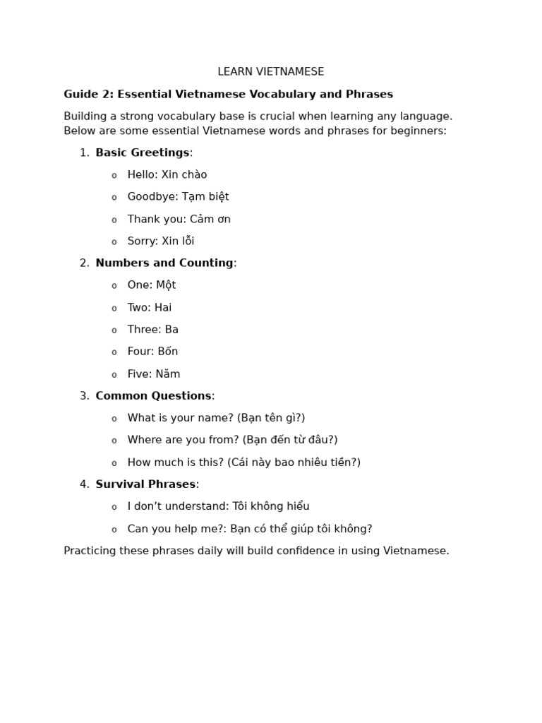 Learn Vietnamese 2 | PDF