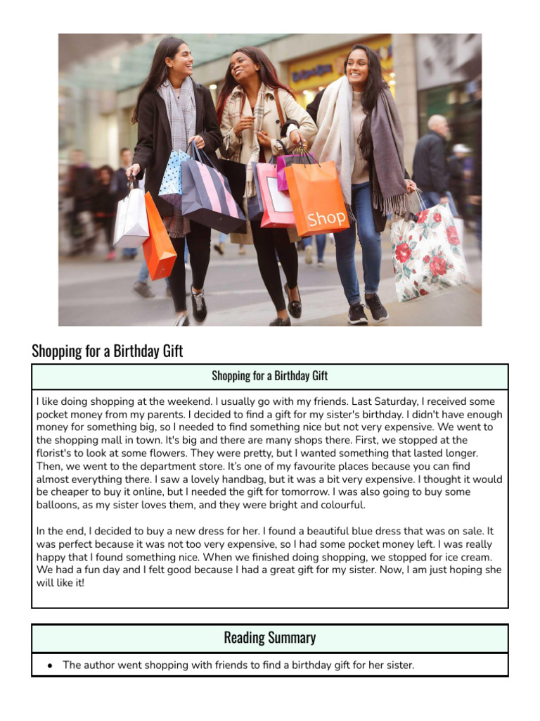 Shopping for a Birthday Gift | PDF