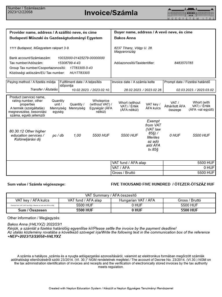 H4LYXZ - Szamla_20230228_H4LYXZ_2023-12-22058 | PDF