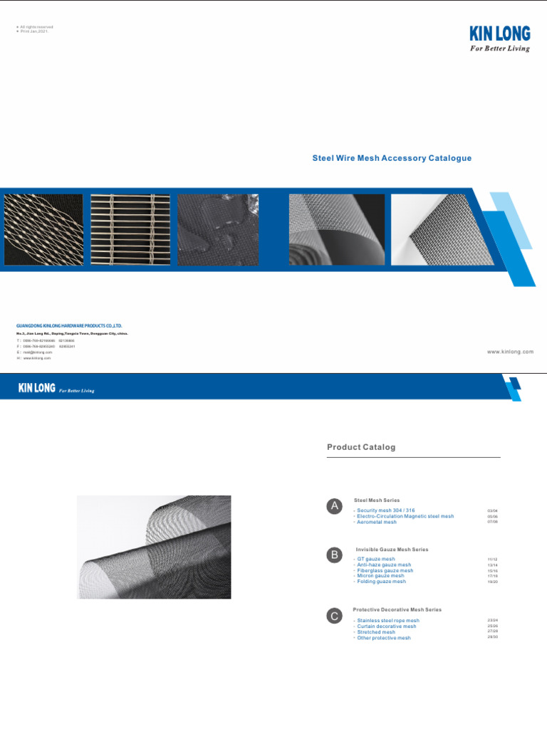 Kinlong Steel Wire Mesh Catalogue | PDF | Fiberglass | Adsorption