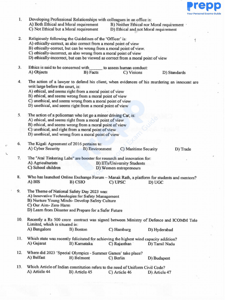 Chandigarh Police ASI Question Paper 2023 With Answer Key Download PDF ...