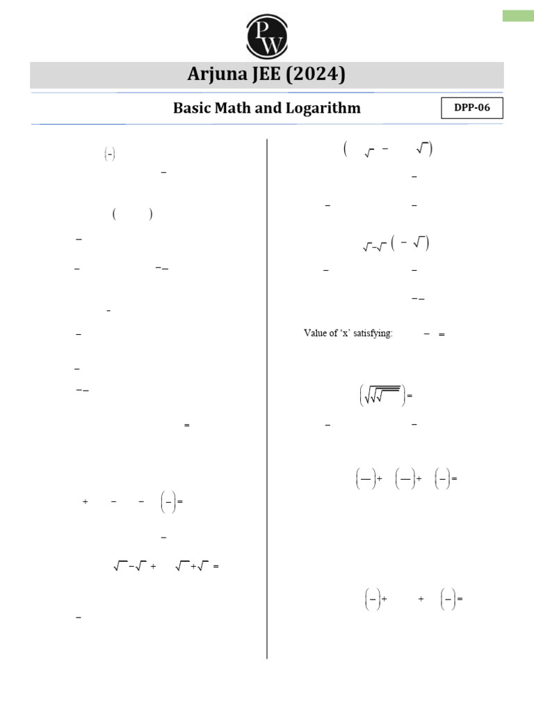 Basic Math & Logarithm - DPP 06 (Of Lec 09) - Arjuna JEE 2024 | PDF ...