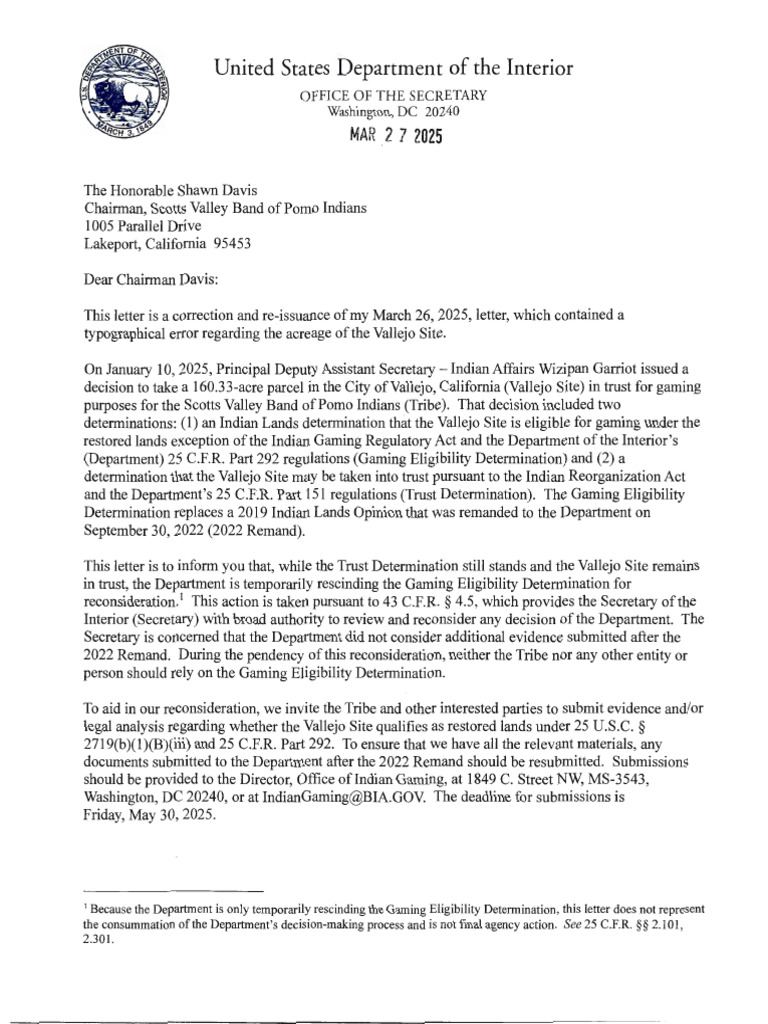 2025.03.27 DOI Letter Re Reconsideration of Scotts Valley Jan. 10th ...